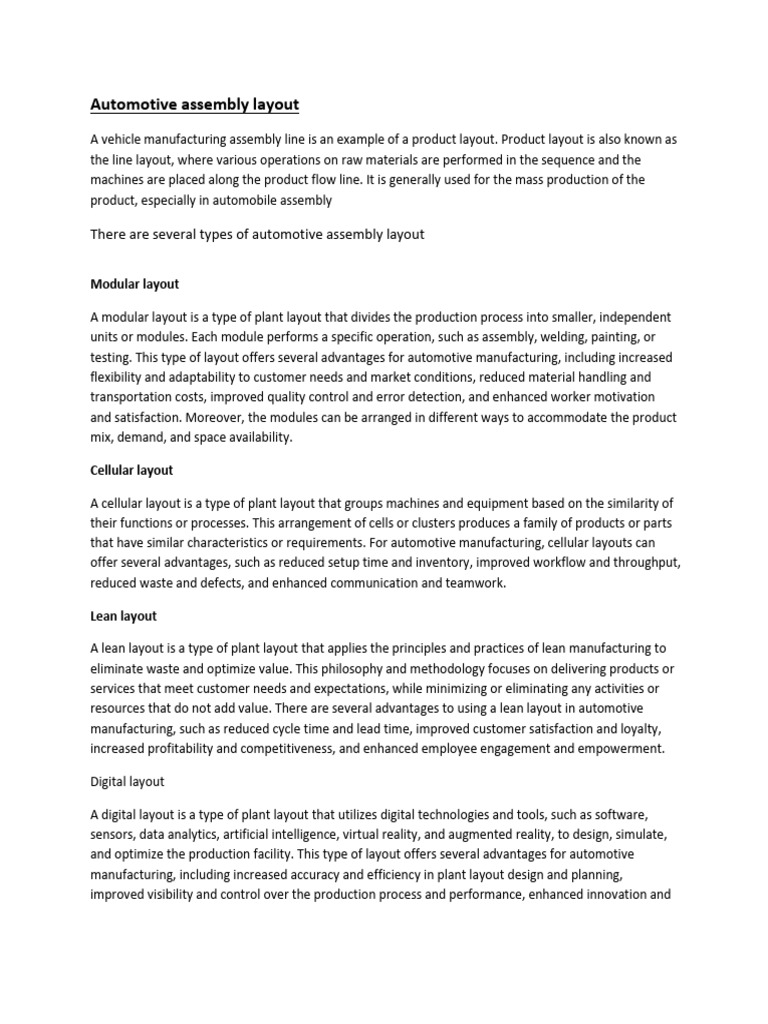 Automotive Assembly Layout Types | PDF | Lean Manufacturing | Business