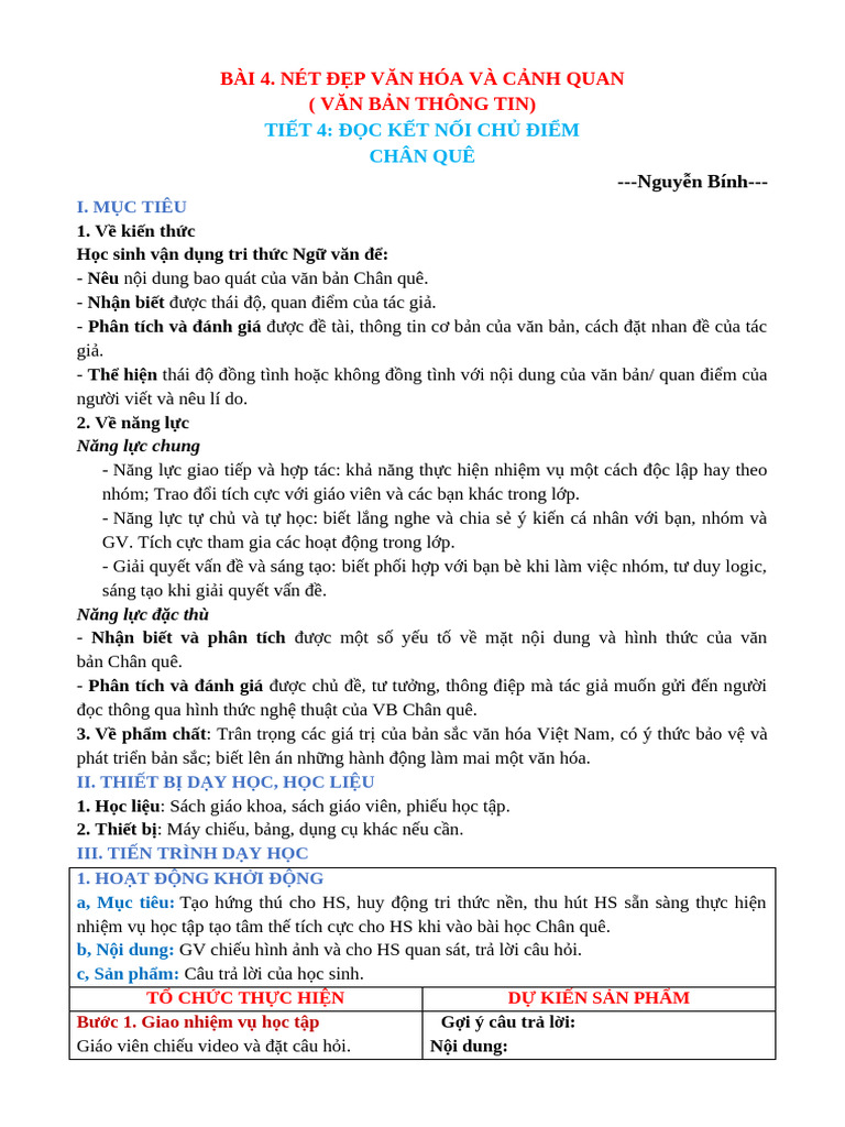 CTST11 - BÀI 4. ĐỌC VB2-CHÂN QUÊ. | PDF