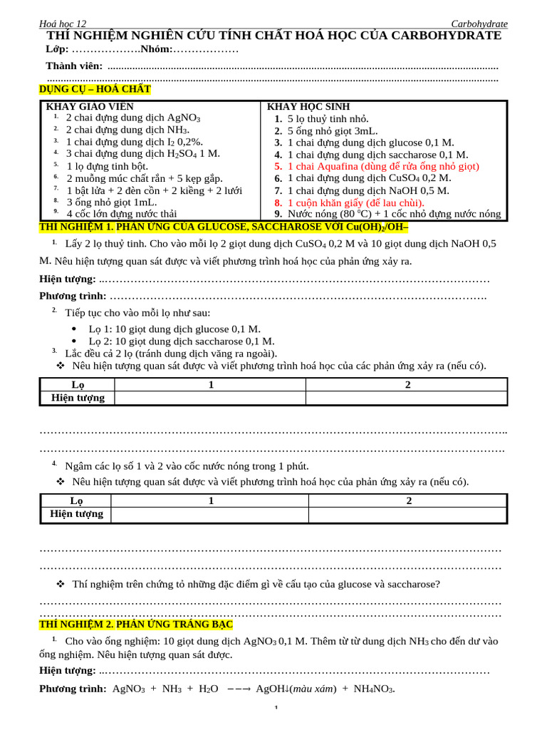 Thtn 1 Tchh Carbohydrate Pdf
