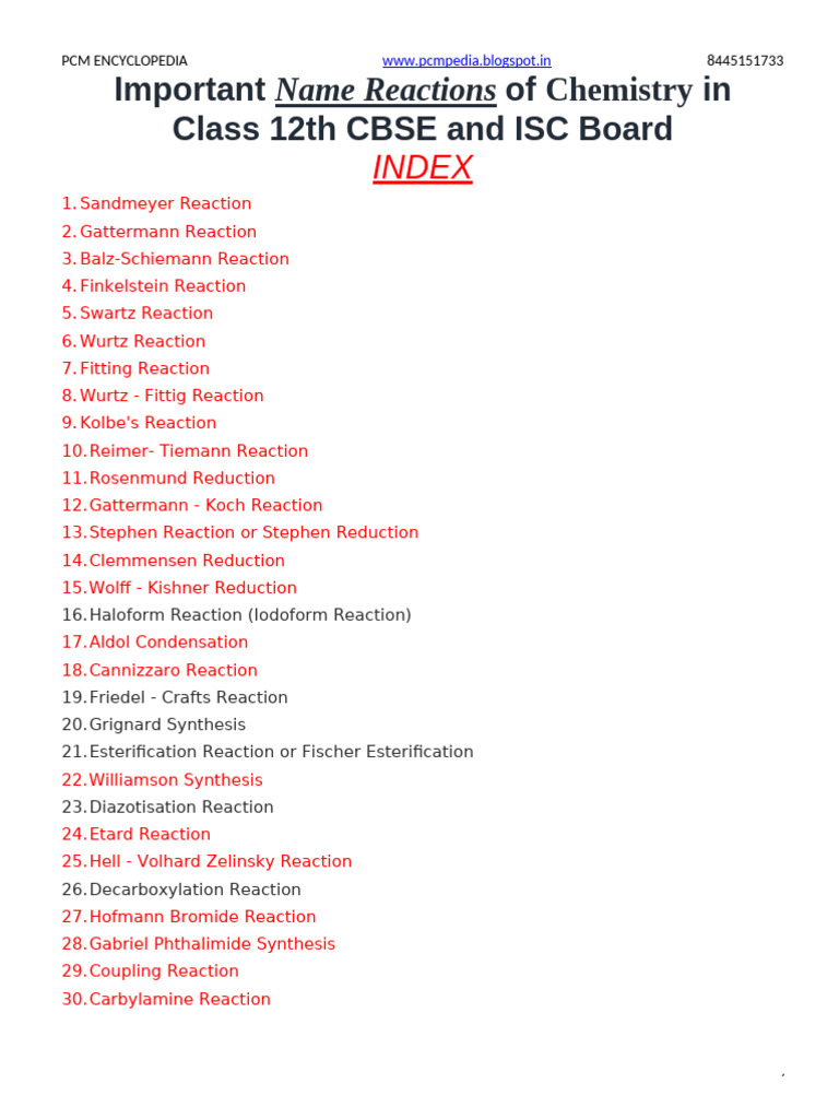 Key Organic Reactions for Class 12 | PDF | Amine | Hydroxide