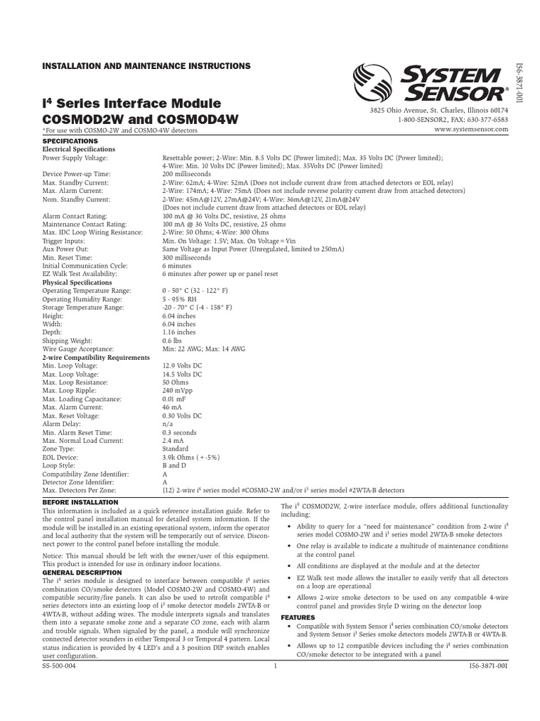 System Sensor - COSMOD2W-Manual | PDF | Resistor | Relay