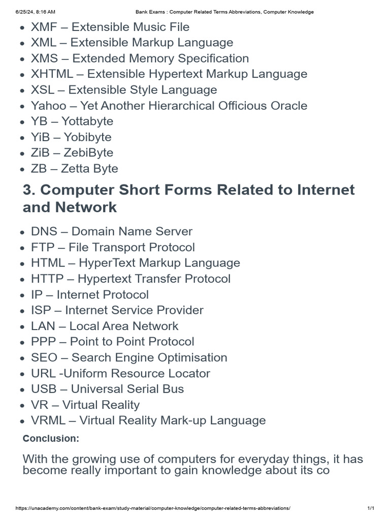 Computer Abbreviations Explained | PDF | Games & Activities