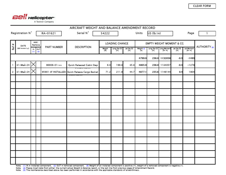 Weight Change Sheet Weightand Balance | PDF | Aviation | Aircraft