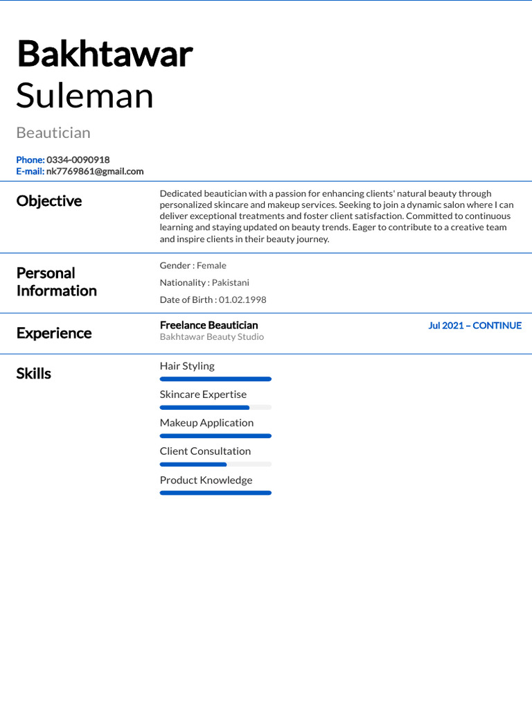 Bakhtawar Resume 687 | PDF