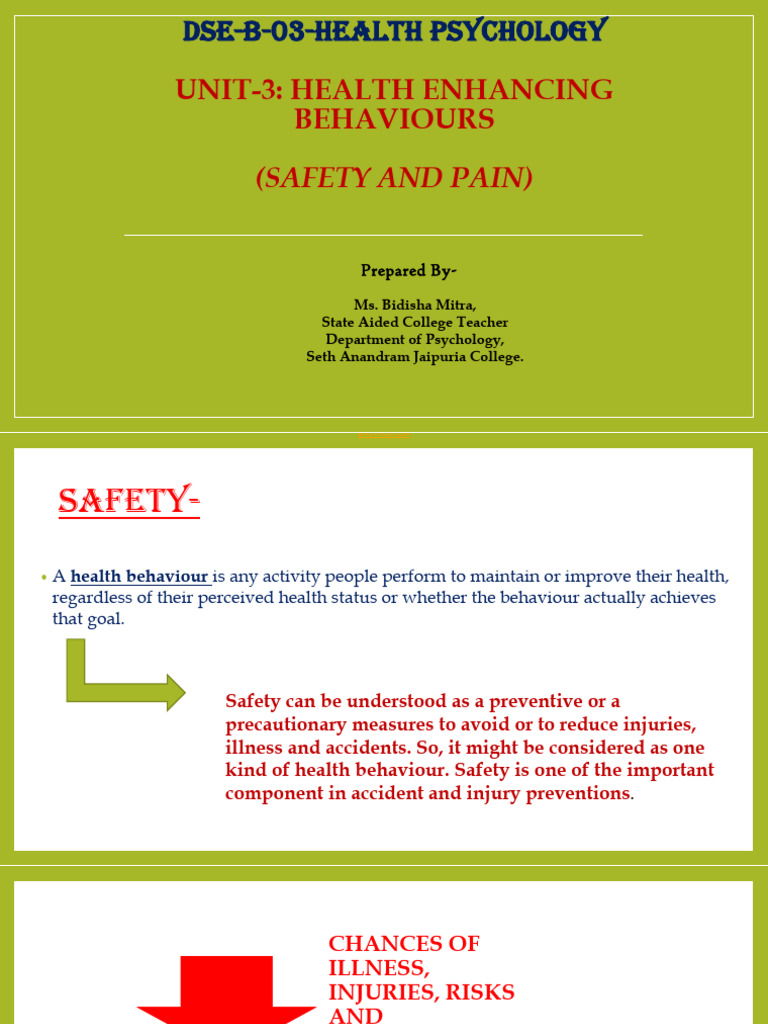 Dse 03 U3 Health Enhanching Behaviours 1 | PDF | Pain | Psychotherapy