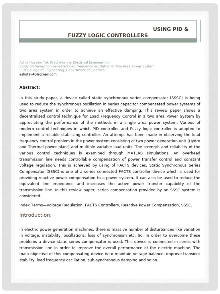 STUDY ON SERIES COMPENSATED LOAD FREQUENCY OSCILLATION IN TWO AREA POWER SYSTEM USING PID ...