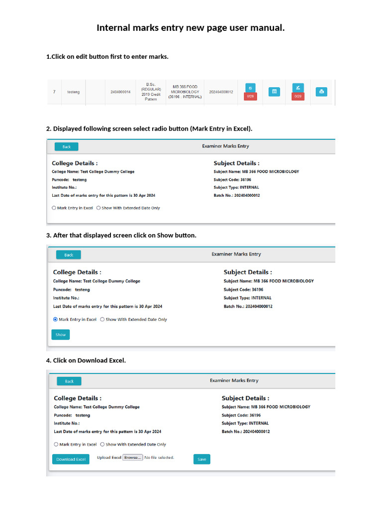Internal Marks Entry Guide | PDF