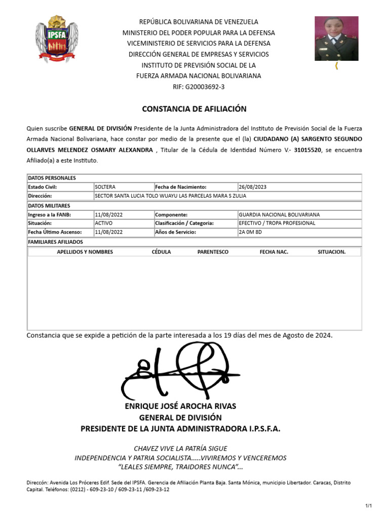 Constancia de Afiliación | PDF | Venezuela | Gobierno