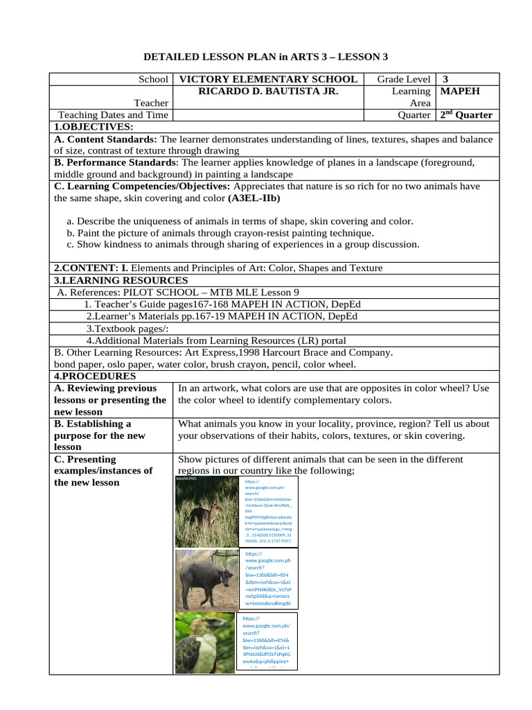ARTS Grade 3 - Lesson 3 | PDF | Learning | Teachers