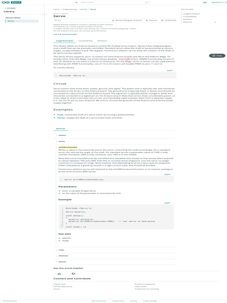 Servo - Arduino Documentation | PDF | Manufactured Goods | Electrical ... Servo - Arduino Documentation | PDF | Manufactured Goods | Electrical ...