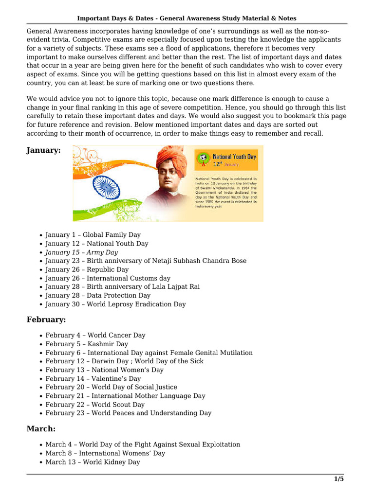 Important Days | PDF