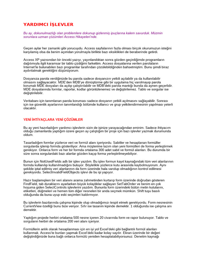 Yardimci İşlevler | PDF