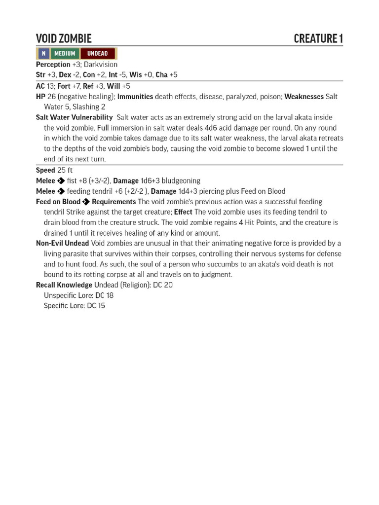 Starfidner 2E Stat Card Void Zombie | PDF