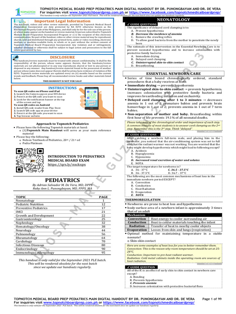 Pediatric Board Exam Review Handout | PDF | Medical Specialties | Clinical Medicine