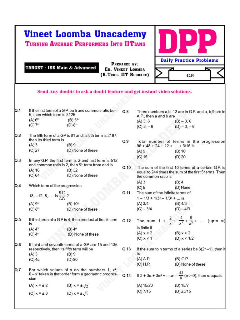 DPP Sequences Series 2 1707475337595 | PDF | Mathematical Concepts | Elementary Mathematics