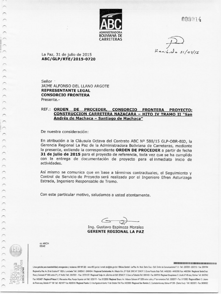 ORDEN DE PROCEDER OBRA | PDF