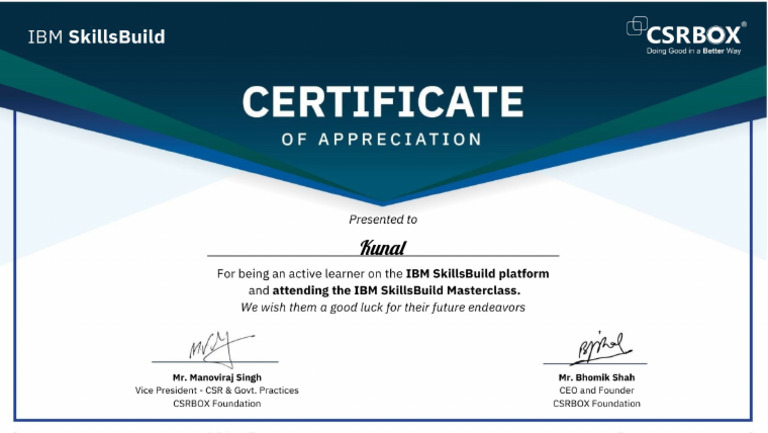 IBM SkillsBuild Masterclass Certificate | PDF