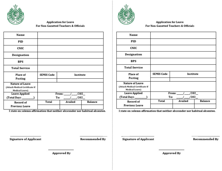 Sindh Leave Application for Teachers | PDF