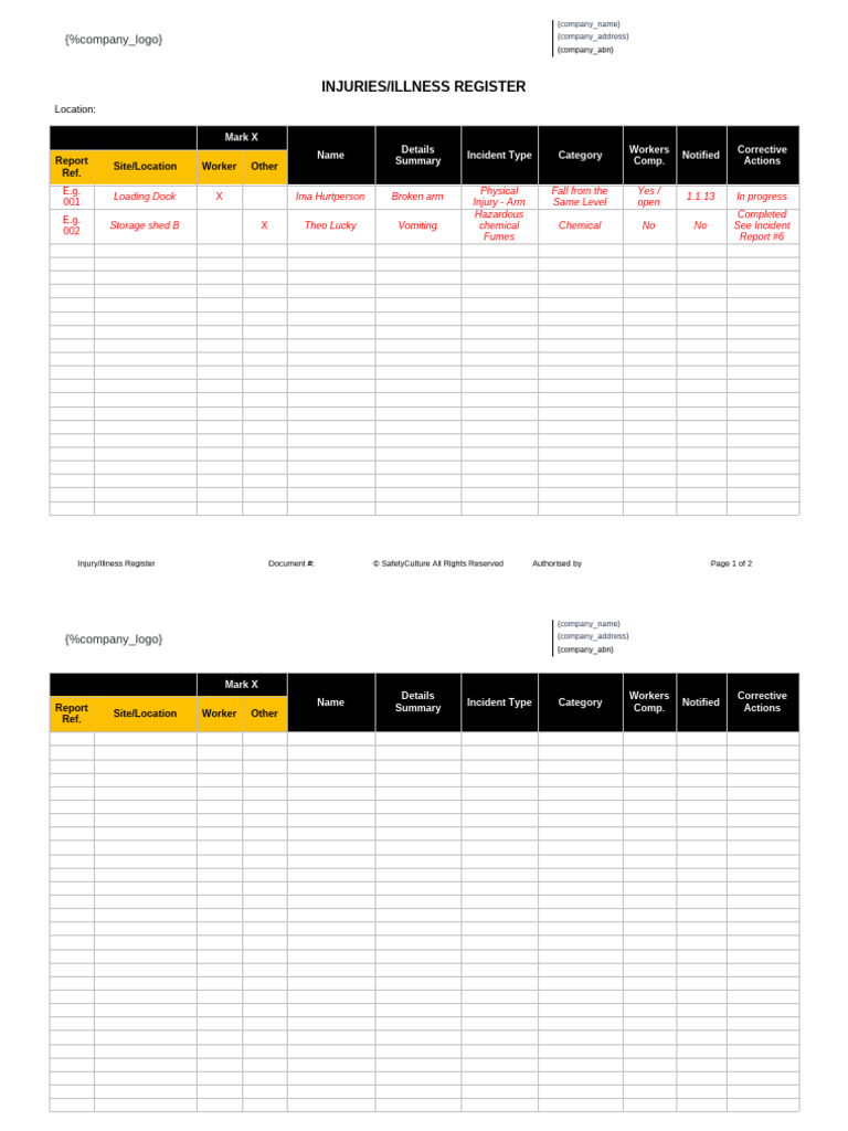 Workplace Injury/Illness Log | PDF | Occupational Safety And Health ...