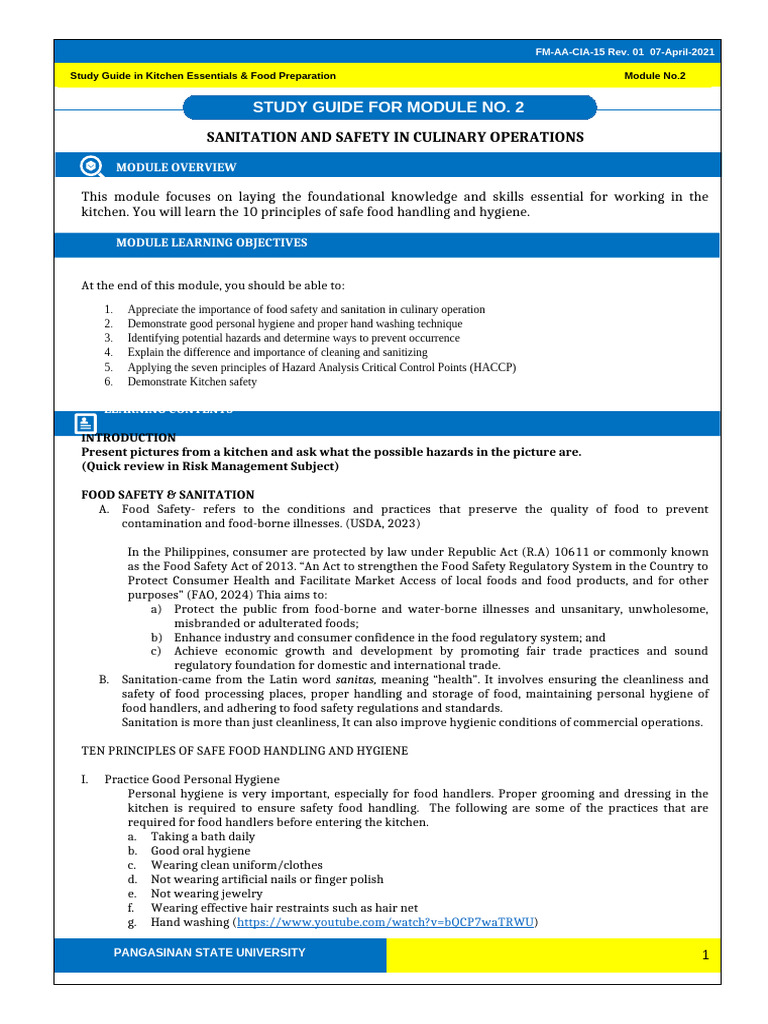 KITCHEN ESSENTIALS Module 2 | PDF | Food Safety | Hygiene