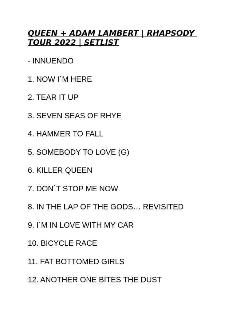 Rhapsody Tour 2022 - Setlist | PDF | Art