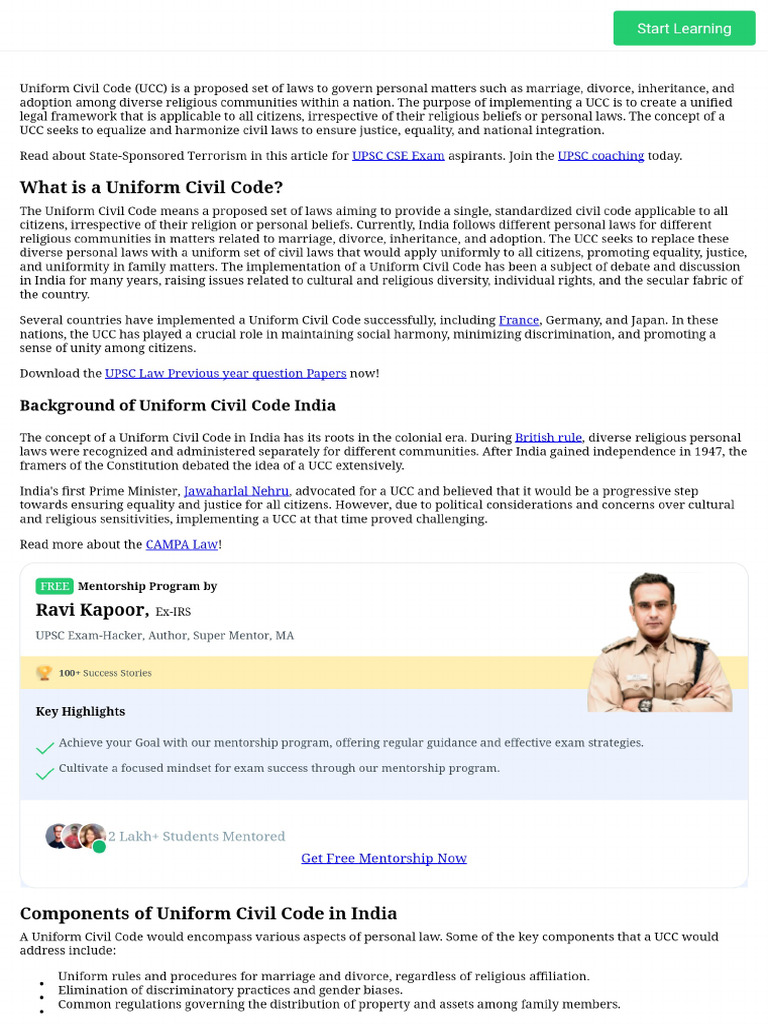 Uniform Civil Code UPSC Notes_ Advantages and Criticisms | PDF