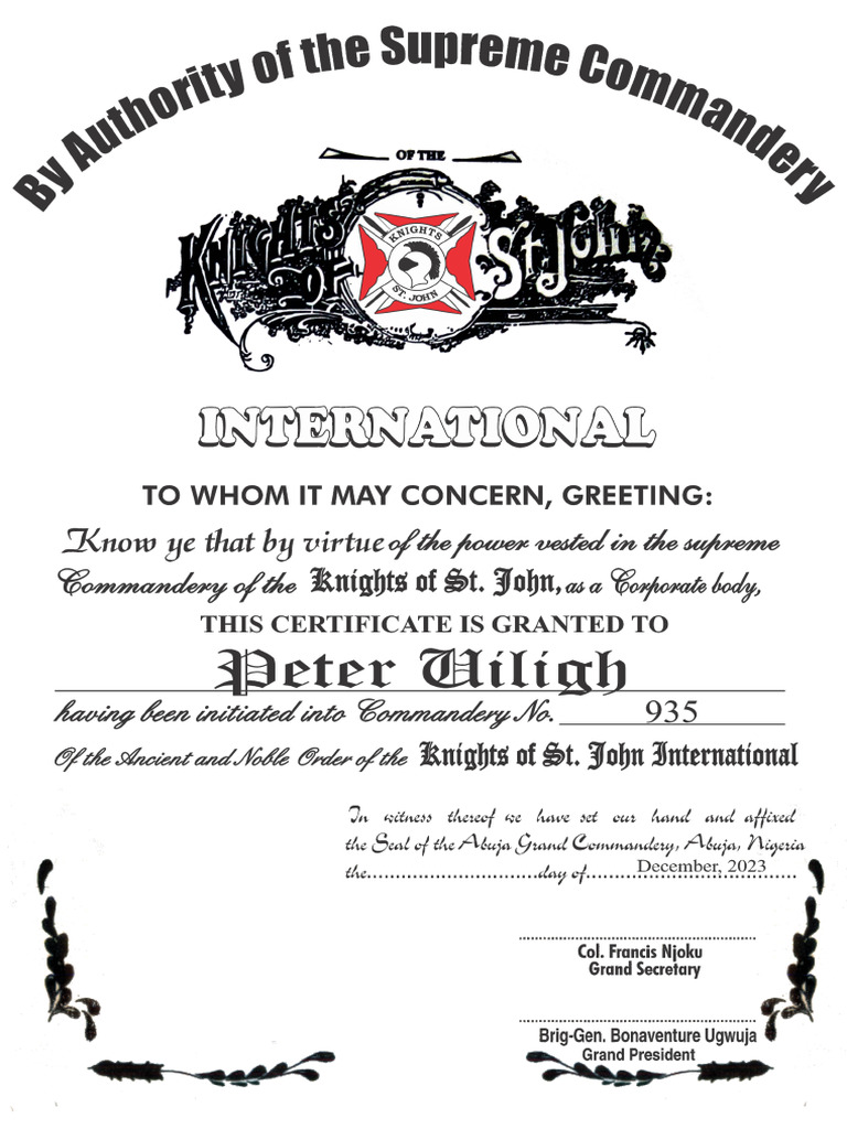 1st Degree Knight Certificate 13 Size Men | PDF