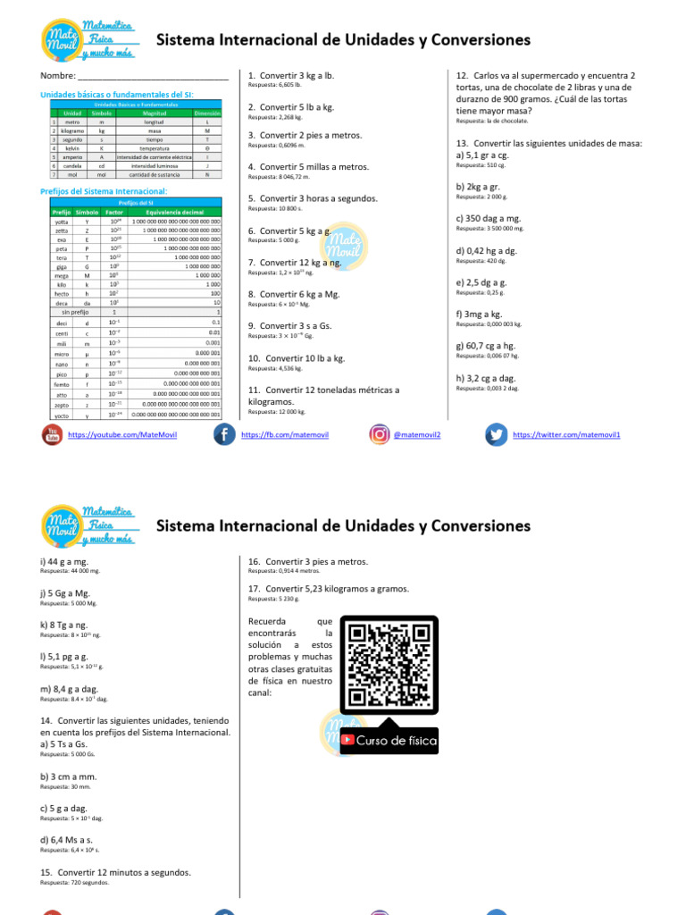 Sistema Internacional de Unidades y Conversiones Ejercicios Propuestos PDF | PDF | Masa | Cantidad