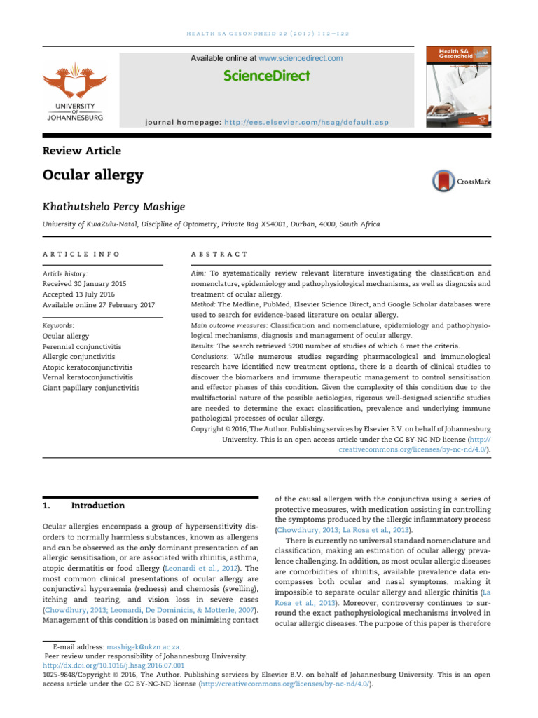 Alergia Ocular - Manejo Mashige 2017 | PDF | Allergy | Allergology