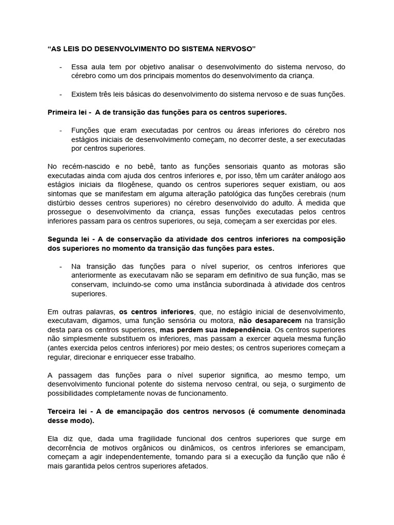 Resumo Sétima Aula | PDF | Cérebro | Organismos