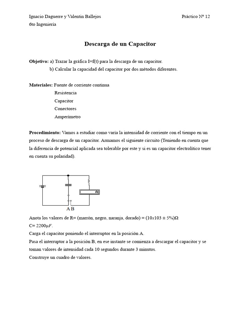 Descarga y Cálculo de Capacitores | PDF | Condensador | Ciencias fisicas