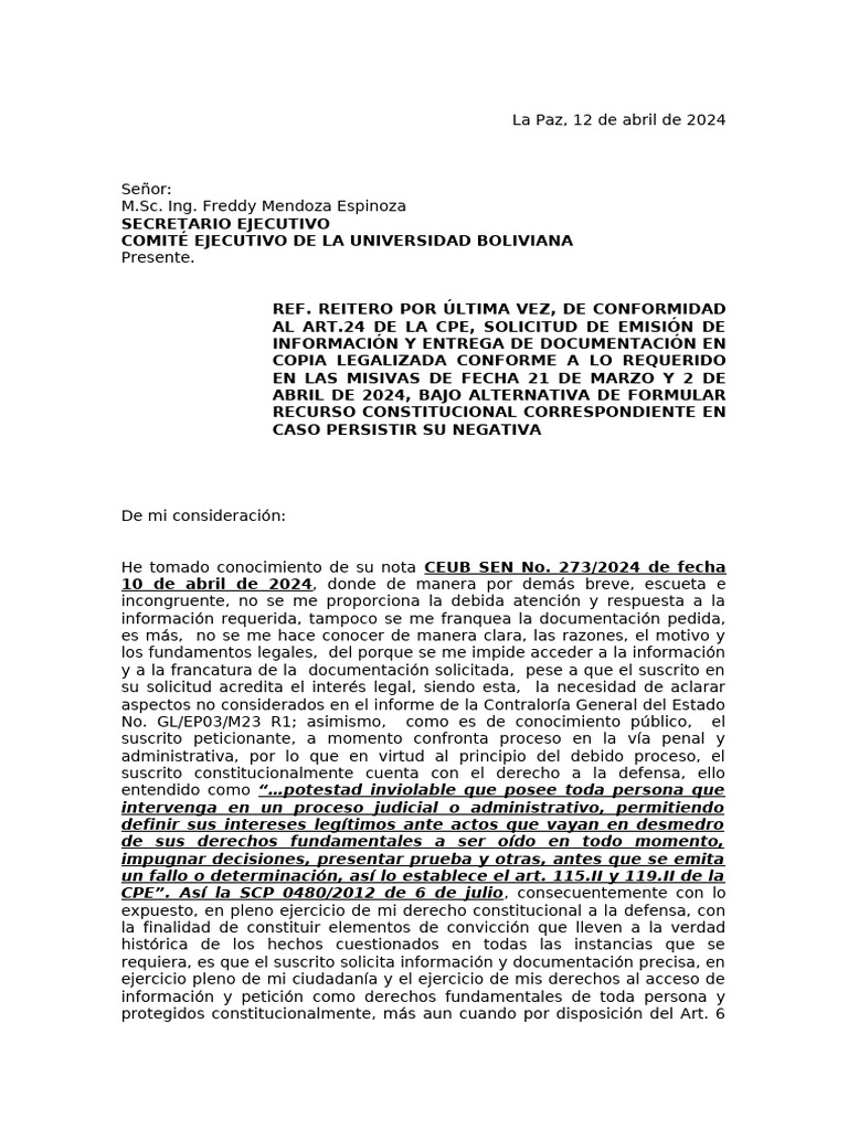 Carta Max A Freddy | PDF | Derecho Constitucional | Justicia