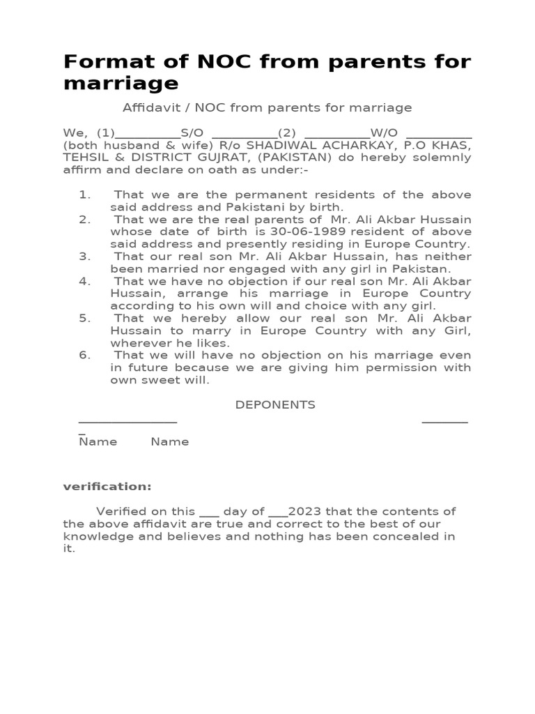 NOC For Son To Marriage | PDF | Social Science | Law