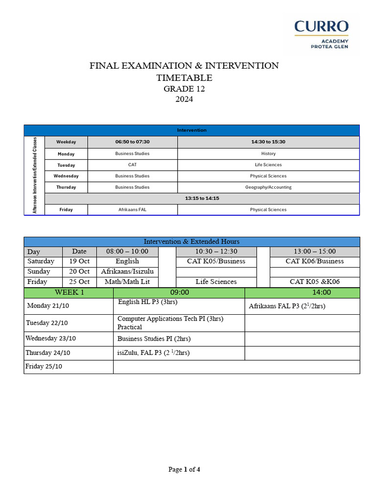 2024 Oct-Nov NSC Final Examination & Intervention Timetable | PDF | Science