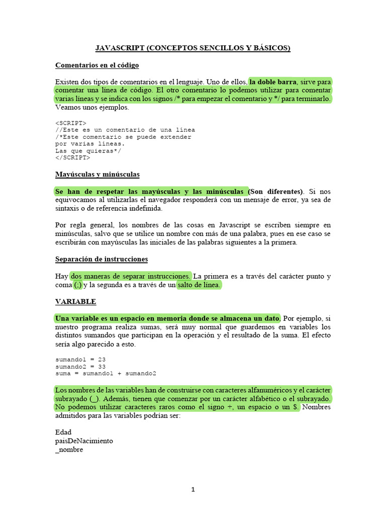 Introducción a JavaScript: Variables y Tipos | PDF | Flujo de control ...