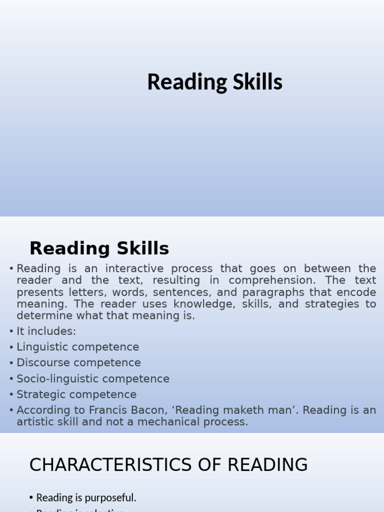 Reading Skills | PDF | Reading Comprehension | Speed Reading