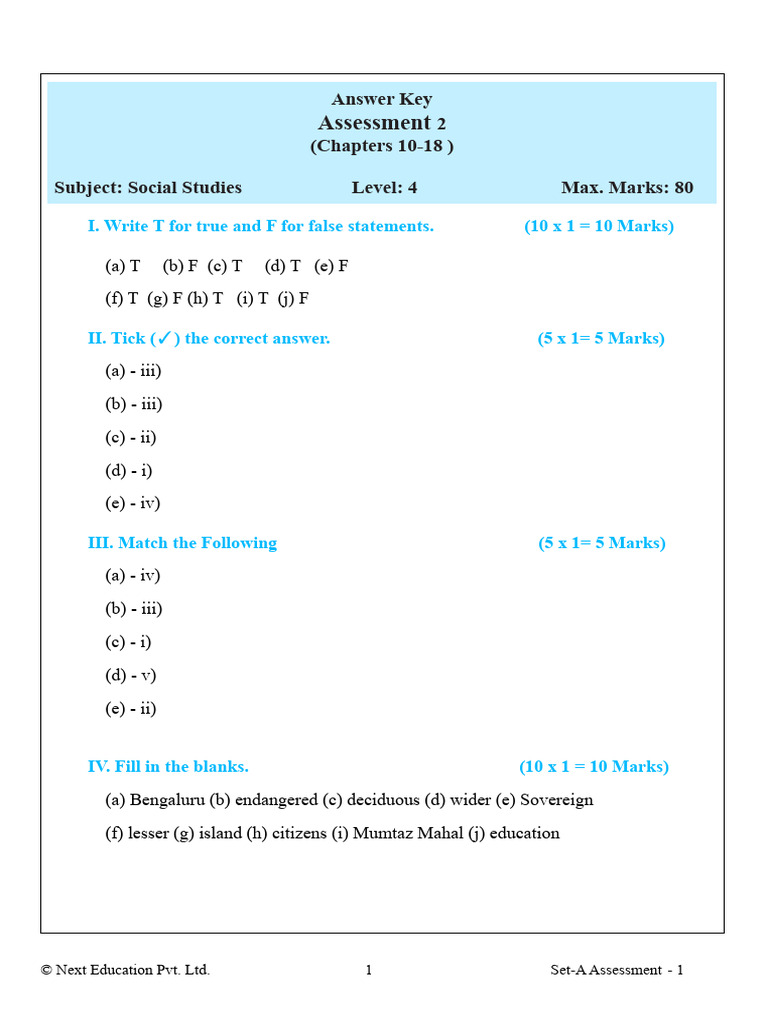 Next Social Studies V2 - Social Studies - IV - Assessment - 2 Answer ...