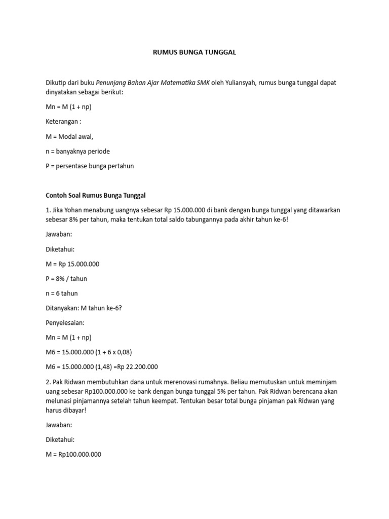 Rumus Bunga Tunggal | PDF