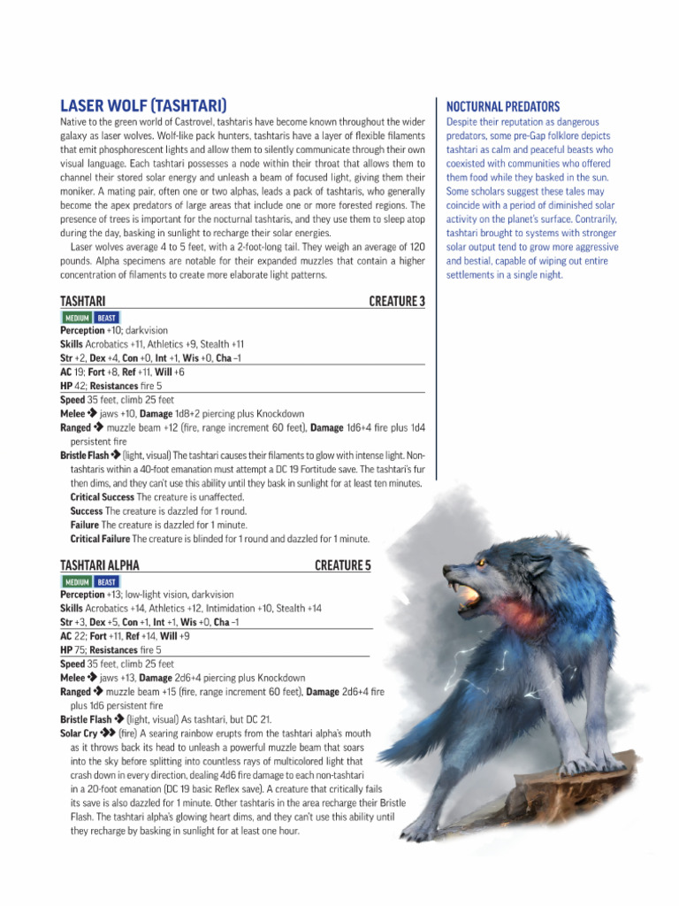 Starfinder 2E Stat Card Tashtari Laser Wolf | PDF