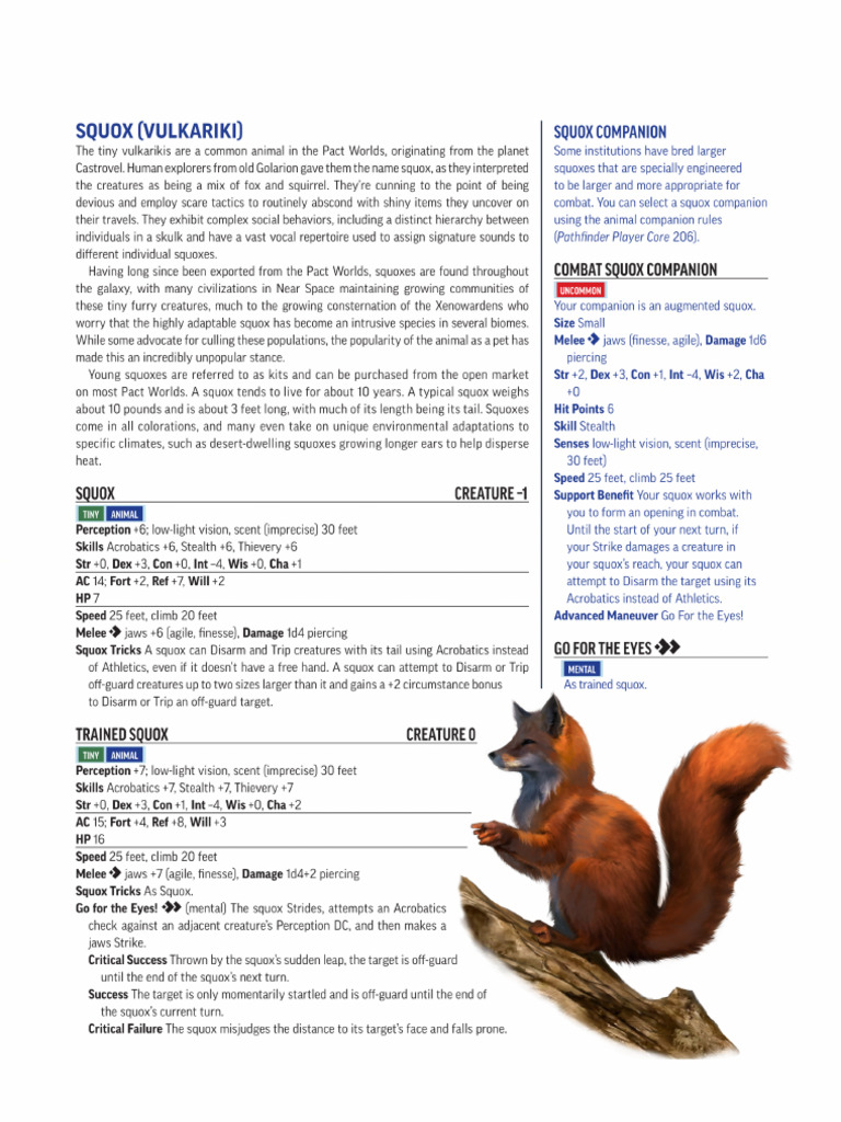 Starfinder 2E Stat Card Squox | PDF