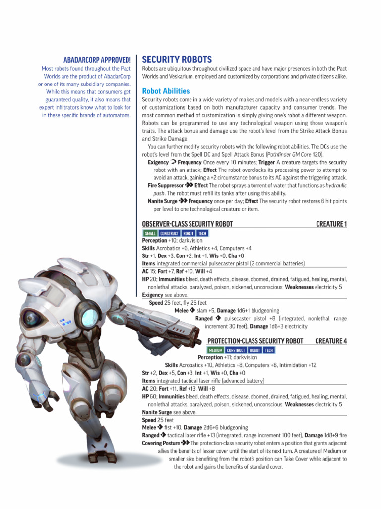 Starfinder 2E Stat Card Security Robots | PDF