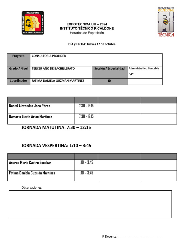 HorariosEXPO - PROLIDER | PDF