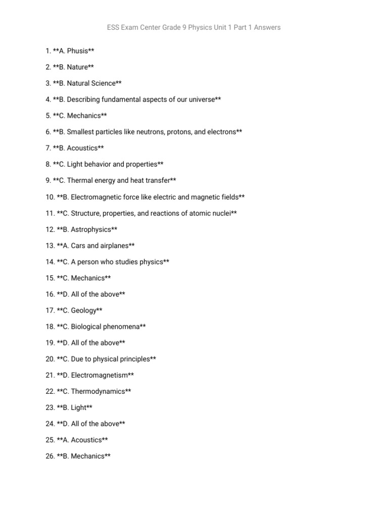 Grade 9 Physics Unit 1 Answers | PDF
