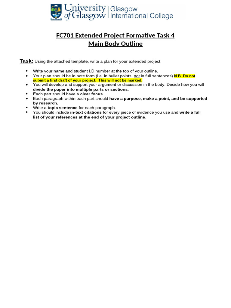 Main Body Outline (Formative Task 4) | PDF