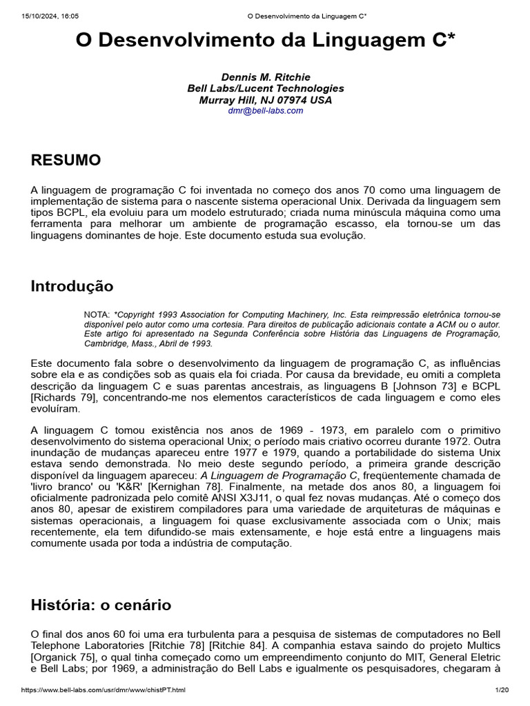 O Desenvolvimento Da Linguagem C Pdf Ponteiro Programação De Computadores C Linguagem