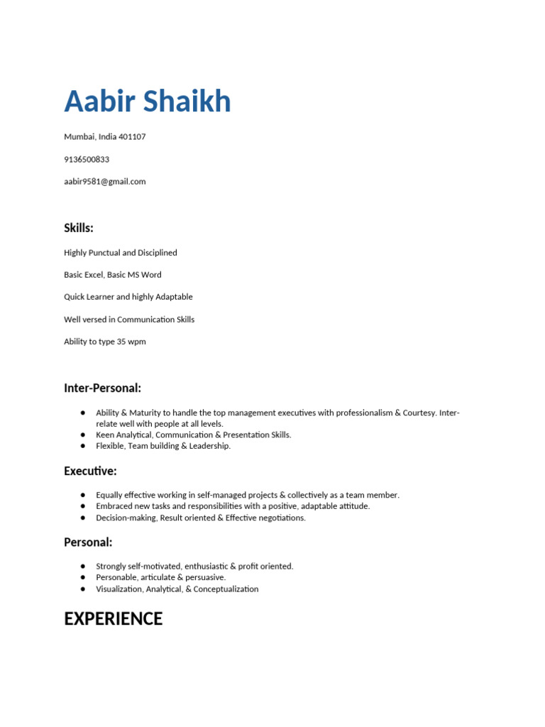 Aabir Shaikh CV | PDF