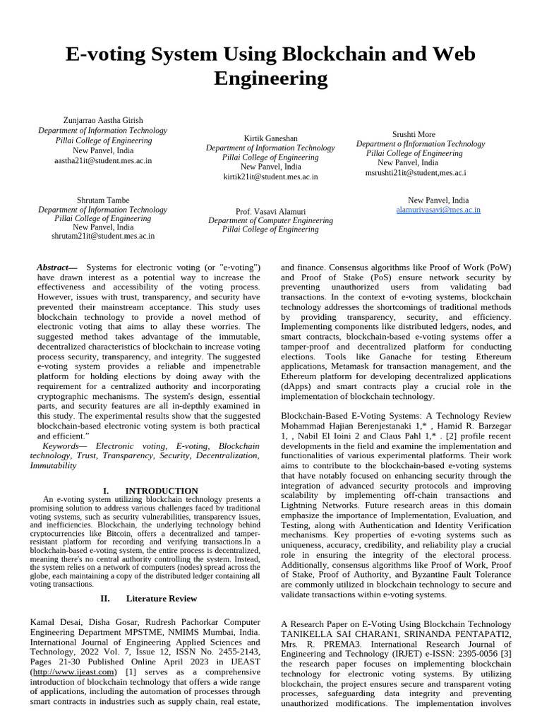 E-Voting System Based On Blockchain - Survey Paper | PDF | Electronic ...