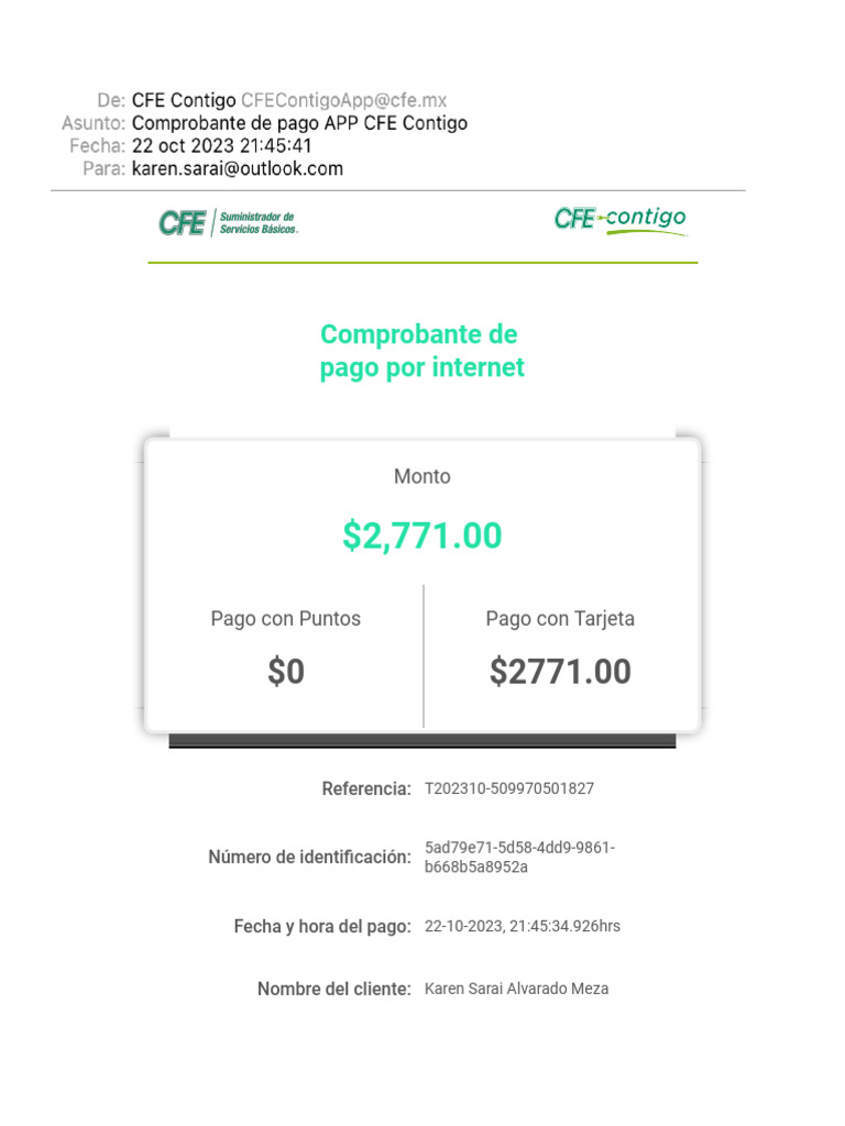 Comprobante de Pago APP CFE Contigo | PDF