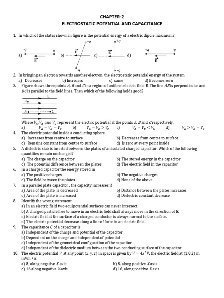 Electrostatic Potential and Capacitance (Boards Assignment) | PDF | Capacitance | Capacitor