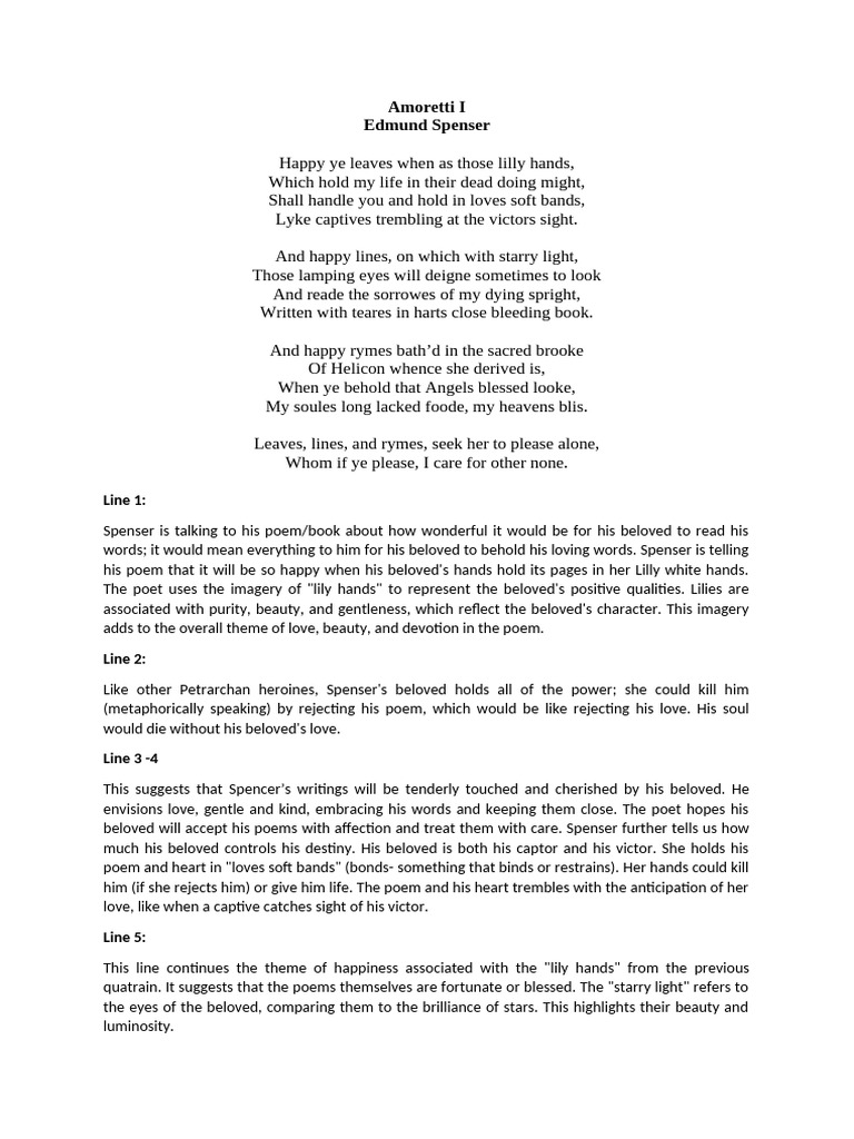 Analysis of Amoretti Sonnet 1 | PDF | Poetry | Edmund Spenser